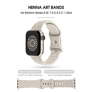 TOYOUTHS Boho Engraved Band Compatible with Apple Watch Band 42mm 41mm 40mm 38mm Women Men, Bohemian Designer Sport Soft Silicone Fancy Dressy Fashion Straps for iWatch Series 10/9/SE/8/7/6/5/4/3/2/1