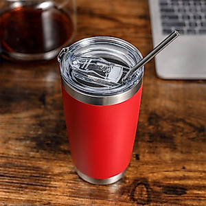 COMOOO 20oz Double Wall Vacuum Insulated Travel Mug, Stainless Steel Tumbler with Lid and Straw Durable Powder Coated Insulated Coffee Cup for Cold & Hot Drinks (Red, 6 PACK)