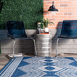 nuLOOM 4x6 Outdoor/Indoor Ranya Tribal Area Rug, Blue, Geometric Design, Stain Resistant, Highly Durable, For Patio, Balcony, Bedroom, Dining Room, Living Room, Bathroom