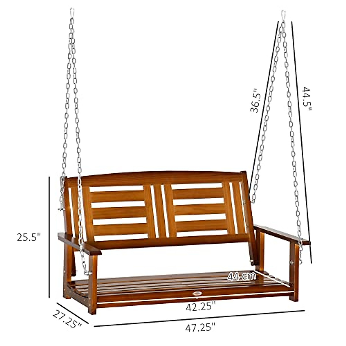Outsunny 2 Person Front Porch Swing, Hanging Patio Swing, Outdoor Swing Bench with Pine Wood Frame and Hanging Chains for Garden and Yard, 550 lbs Weight Capacity