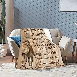 Gwuvioz Happy 10th Wedding Anniversary Blanket Soft Throw Blanket Cozy Blanket & Throws for Couch Bed Living Room Decoration 60"X50"
