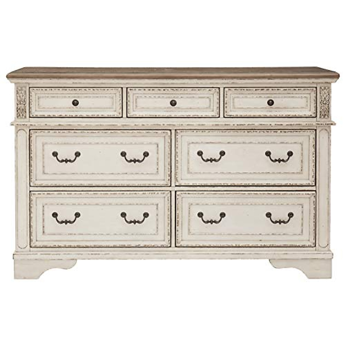Signature Design by Ashley Realyn French Country 7 Drawer Two Tone Dresser, Chipped White