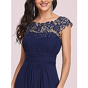 Ever-Pretty Maxi Long Chiffon Wedding Guest Dresses for Women Lace Formal Dresses Navy Blue US18