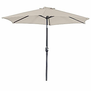 PORWEY 9' Patio Outdoor Table Umbrella Large Sun Market Umbrella with Easy Push Button Tilt and Crank, 6 Sturdy Ribs Fade Resistant Waterproof for Beach, Pool, Deck, Backyard, Tan