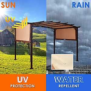 CJ Online Shop 12' x 9' Pergola Kit Metal Frame Gazebo & Canopy Cover Patio Furniture Shelter Indoor Outdoor Home Garden Modern Sun-Proof Fireproof Polyester Water Resistant
