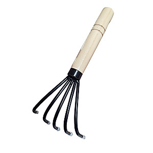 Garden Guru Hand Rake Cultivator Claw Soil Tiller - Military Grade Steel - Rust Resistant - 5 Tine Japanese Ninja Claw - Comfortable Wood Handle - Perfect Pulverized and Aerated Soil