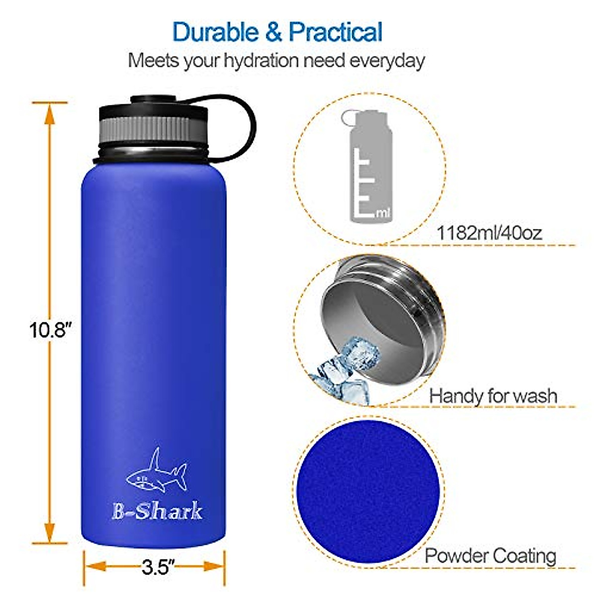 Insulated Water Bottle - Metal Water Bottle with Straw & Spout Lid, 24/32/40/64 oz Stainless Steel Sports Water Bottle with Wide Mouth Keeps Hot and Cold for Kids, Adult, Leak Proof for Gym, Travel