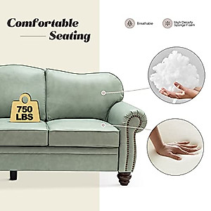 HULALA HOME 81'' Upholstered Leather Sofa with Nailhead Trim and Rolled Armrests, Mid-Century Modern Living Room 3-Seater Couch, Sage Couch with Removable Cushion for Bedroom Apartment