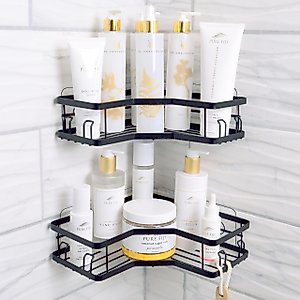 Rapt Home Goods Corner Shower Caddy - 2-Pack Rustproof Stainless Steel Adhesive Shower Shelves for Bathroom & Bathtub Storage - Drill-Free, Large Capacity