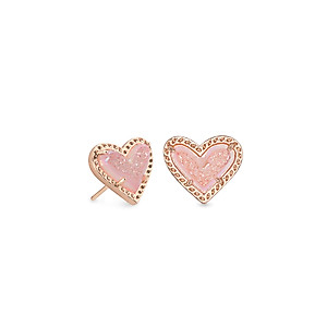 Kendra Scott Ari Heart Stud Earrings for Women, Fashion Jewelry, 14k Rose Gold-Plated, Pink Drusy