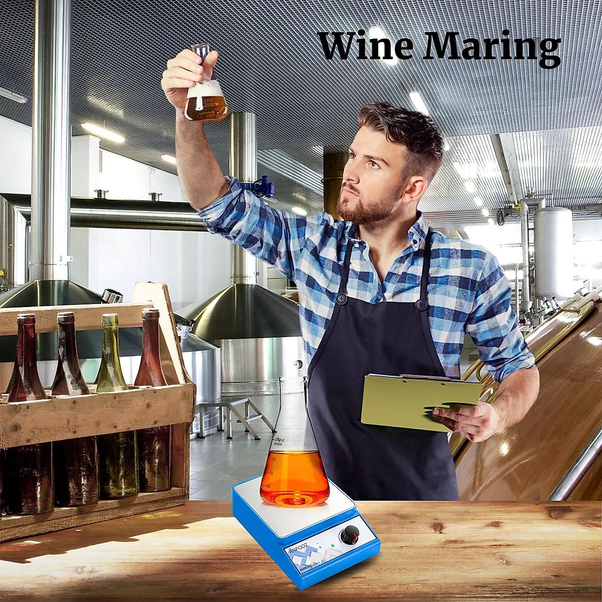 ANPOOZ Magnetic Stirrer with 4 PCS Stir Bars, Stir Plate 3000RPM Magnetic Mixer 3000mL Lab Stirrers (No Heating)