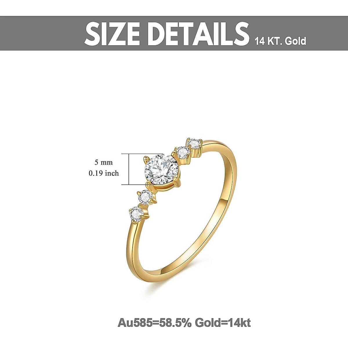 14K Solid Yellow Gold Ring for Women, Real Gold Dainty Wedding Engagement Eternity Bridal Ring Love Jewelry for Her, Size 10