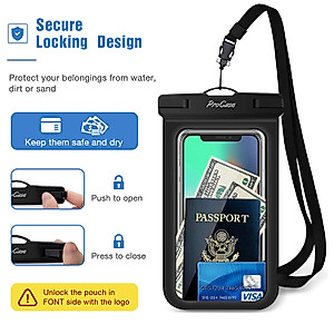 ProCase 4 Pack Waterproof Phone Pouch Dry Bag Underwater Case for iPhone 15 14 13 12 Pro Max 11 Pro Max 13 Mini Xs Max XR X 8 7, Galaxy S23 S22 S21 Ultra Note up to 7" -Black