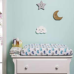 EVERYDAY KIDS 2 Pack Baby Changing Pad Covers for Baby Boy – Fits Most Changing Table Pads; 100% Cotton Jersey Knit, Breathable, Soft Changing Table Topper – Yellow and Blue Cars + Chevron Pattern