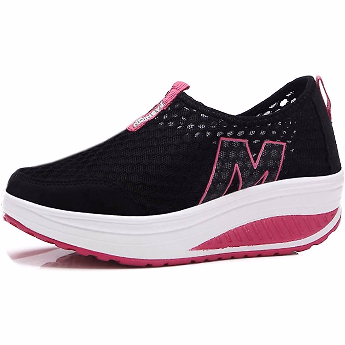 Hotcham Woman Casual Sport Shoes Women Wedge Sneaker Comfort Fitness Sneaker Mush Frabic Upper Sport Shoes Women Platform Sneaker,Black/7