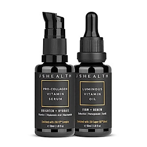 JSHealth Plump & Glow Skincare Bundle - Brightening Vitamin C Serum for Face & Hydrating Vitamin E Face Oil