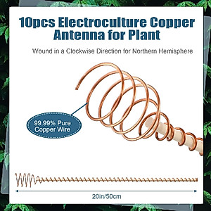 10pcs Electroculture Plant Stakes 20” Copper Gardening Antenna Clockwise Wound Copper Coil Electronic Planting for Outdoor Indoor Promote Vegetables Plants Growth Using Atmospheric Ether Energy