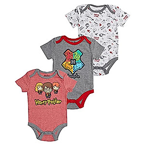 Harry Potter Baby Boys’ Short Sleeve Bodysuit Multipack Gift For Baby Girl or Boy Baby Clothes (3 Pack Red-White-Grey, 3-6 Months)