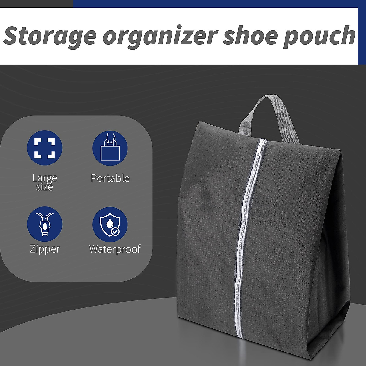 4 Pcs Large Shoe Bags Waterproof Shoe Storage Organizer Shoe Pouch with Zipper for Women and Men Traveling,Camping,Hiking,Sporting (Black)