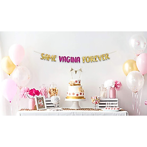 Same Vagina Forever Gold & Pink Glitter Banner - Funny Bachelor & Lesbian Bachelorette Party Ideas, Supplies, Gifts, Decorations and Favors - Drinking Game