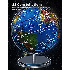 Waldauge Illuminated World Globe with Stand, 9" Earth Globes with Stable Heavy Metal Base for Kids Classroom Learning, LED Constellation Globe Night Light with HD Printed Map