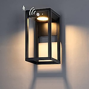BRIMMEL Solar Sconce Lights Outdoor Motion Sensor Solar Wall Lights Outdoor Big Size 10hours Battery Life Solar Waterproof Wall Lantern for Wall Porch Front Door Garag, Solar Powered, Aluminum, Black
