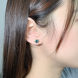 GIGAJEWE Blue Moissanite Stud Earrings, 6.5mm Round Cut Total 2.0CT 18K Gold Plated 925 Sterling Silver Blue Green Lab Created Diamond Earrings for Women Men