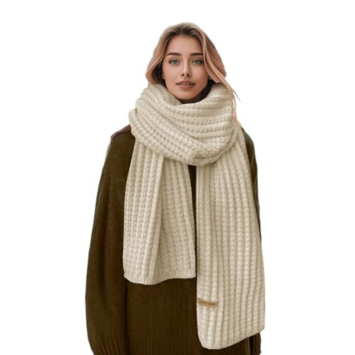 Boaisdus Winter Chunky Knitted Scarf Women's & Men Soft Long Knit Scarves Cold Weather and Wraps Warm Knit Scarfs Women for Outddor(Beige-69 L x 10" W)