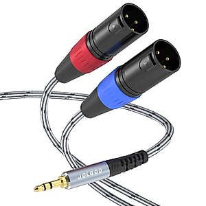 JOLGOO 3.5 mm TRS to Dual XLR Male Pro Stereo Breakout Cable, 1/8" TRS Stereo to 2 XLR Male Y Splitter Patch Microphone Cable, 10 Feet
