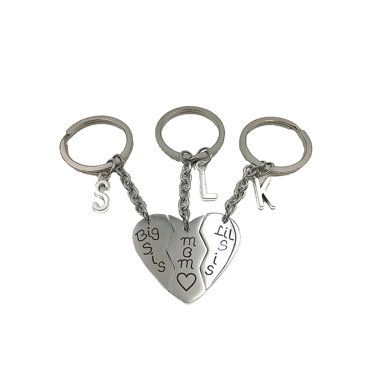 Big sis lil sis mom heart puzzle keychain,mom 2 daughters,mom two daughters,mother and 2 daughters,mother and two daughters gifts