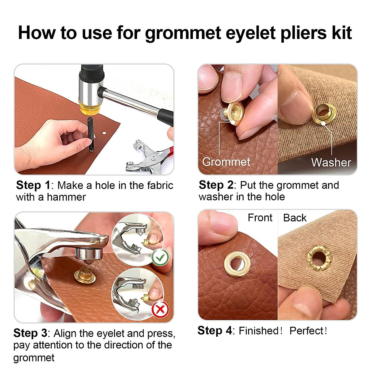 1203PCS Grommet Eyelet Pliers Tool Kit, 1/4 Inch Fabric Leather Hole Eyelets Grommets Punch Pliers, for Fabric, Leather, Belt, Shoes, Clothes