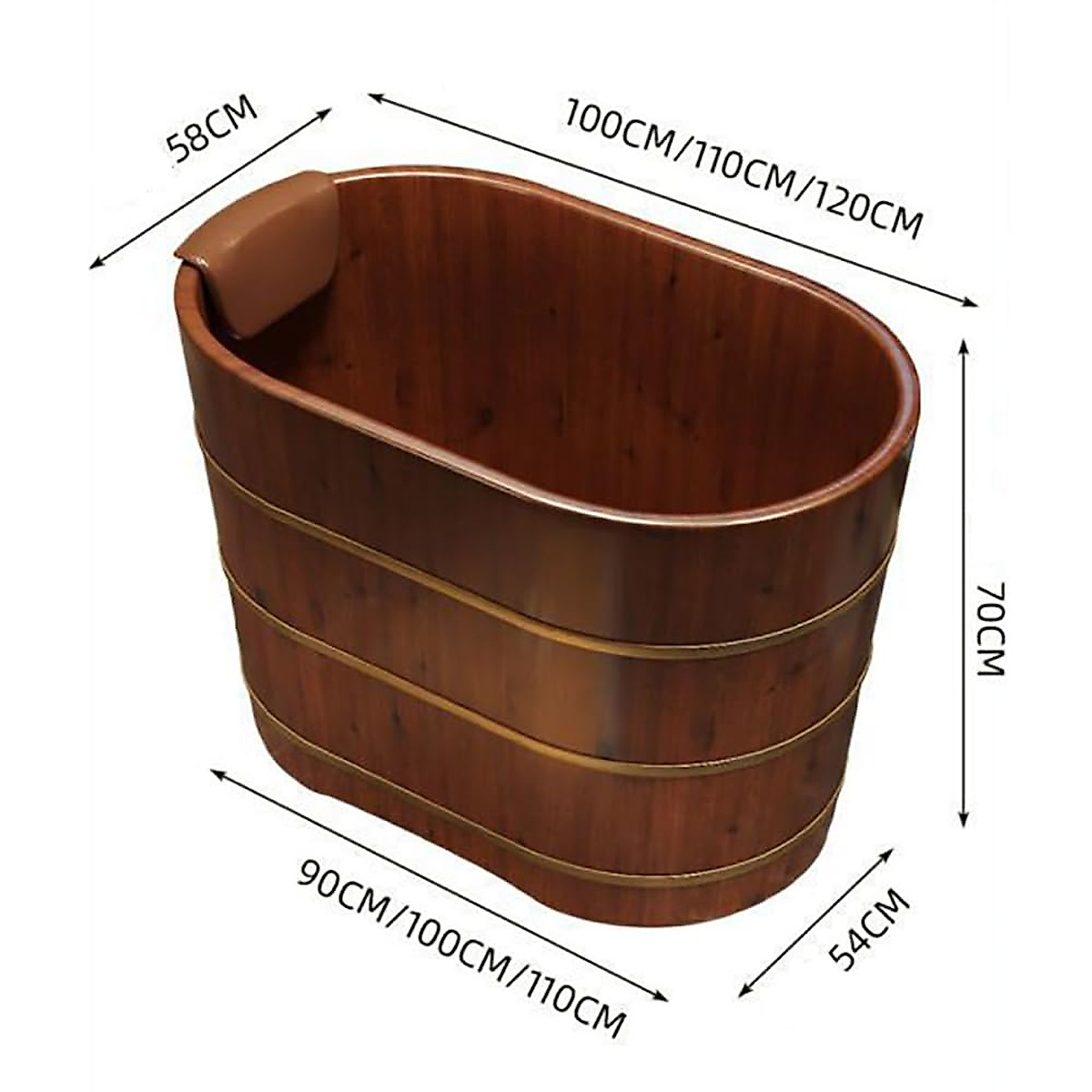 MegLob Free Standing Cedar Wood Bathtub, Luxurious Wooden Deep Soaking Tub Alone Stand Kit, Soaking SPA Tub Classic Stand with Insulation Cover, Oval Shape Solid Wood Bathtub Lit,100cm/39.37"