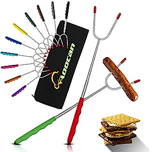 Aoocan Marshmallow Roasting Sticks，(12 Pack) Long 45 Inch Smores Sticks for Fire Pit, Telescoping Rotating Smores Skewers - Hot Dog Roasting Sticks for Campfire, Camping, Bonfire and Grill