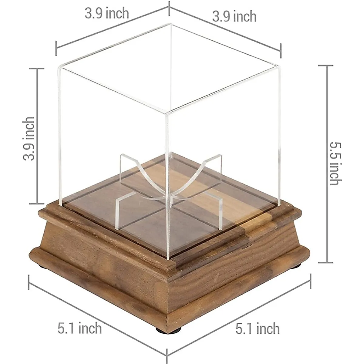 Tebery Baseball Display Case Wooden Stand, UV Protected Acrylic Cube Baseball Holder, Memorabilia Autograph Base Display Case with Clear Cover, Square Storage Stand Box, Fits Official Size Ball