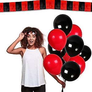 6 Pack 10 Feet Black Red Foil Fringe Garland Metallic Tinsel Streamers Banner Wall Hanging Curtain Backdrop Banner for Parade Floats, Valentine's Day, Wedding, Birthday, Mardi Gras Party Decorations