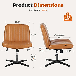 Sweetcrispy Cross Legged Office Chair, Criss Cross Chair Armless Wide Desk Chair No Wheels, Adjustable Swivel Home Office Vanity Chair