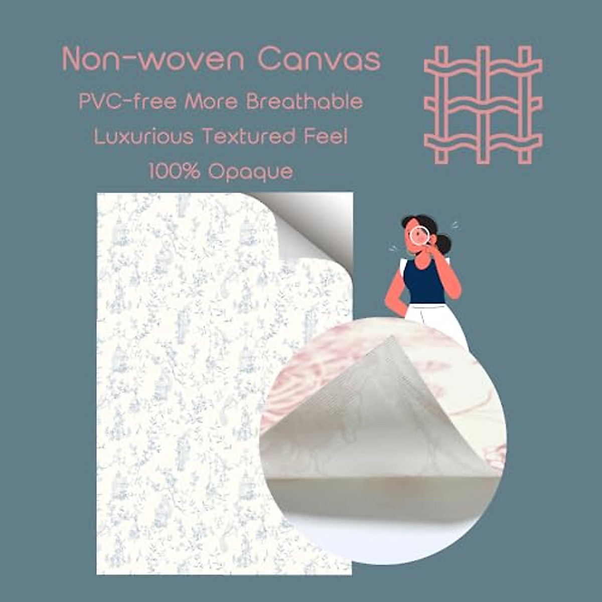 RollsRolla Toile Wallpaper Modern Farmhouse Wallpaper Peel and Stick Wallpaper Vintage Ivory Beige Neutral Blue and White with Birds and Flowers for Accent Wall Bedroom Bathroom