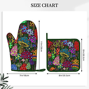 Oven Mitts and Potholders Cartoon Mushroom Silicone Glove Heat Resistant, Kitchen Gloves for Cooking, 2-Piece Set