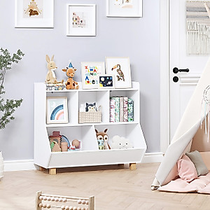 UTEX Toy Storage Organizer, Kids Bookshelf and Toy Storage with Legs, 5 Cube Storage Organizer, Children Bookcase for Kids Room, Living Room, Nursery,White