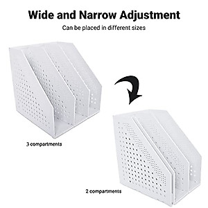 SAYEEC 2Pcs Collapsible Plastic Magazine File Holder Vertical Binder Storage Organizer for Desk Sturdy Upright Desktop Magazine Organizer Folder Rack for Office School Home (3 Compartments, Gray)