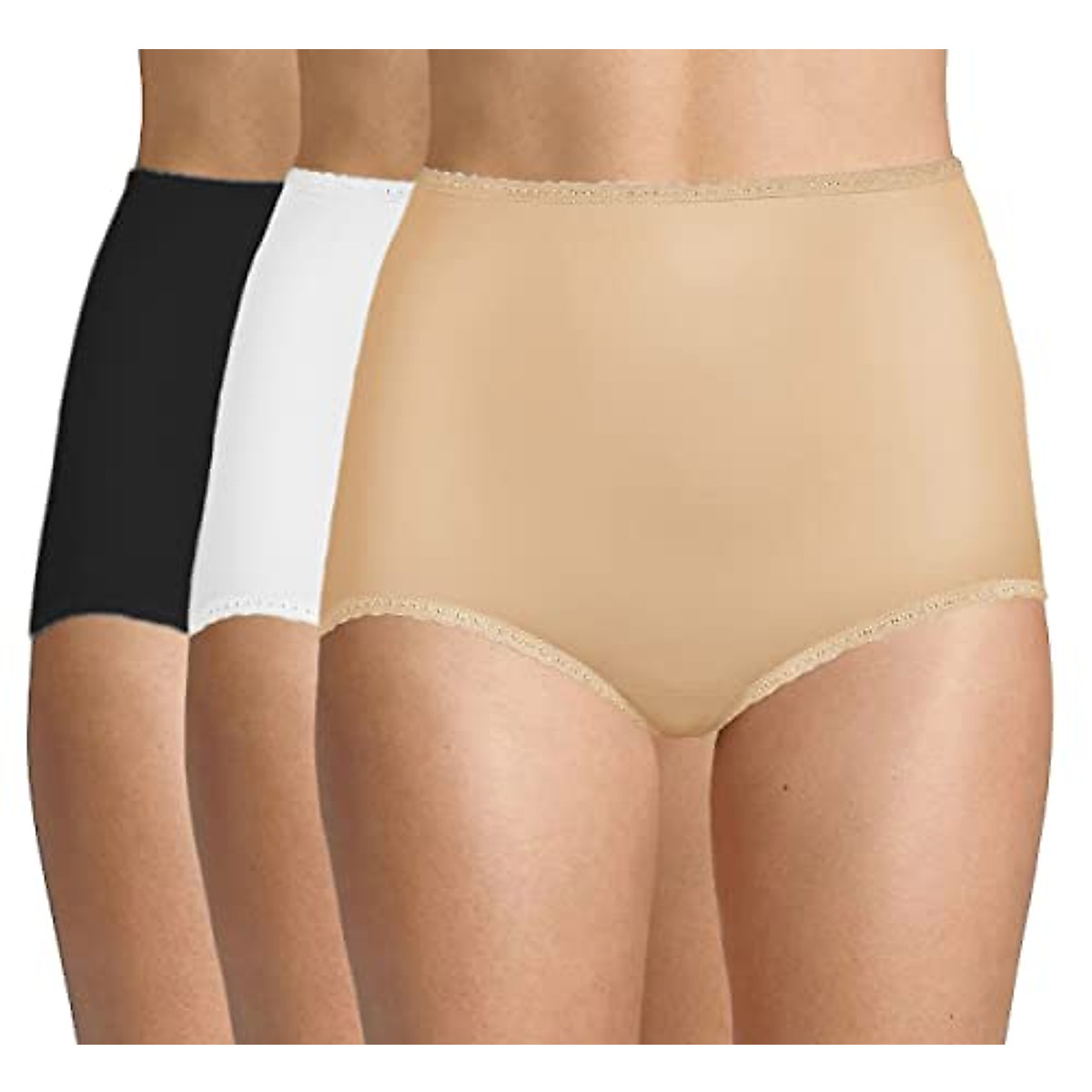 Bali Women's 3 Pack Skimp Skamp Brief Panty, White/Black/Nude, 8