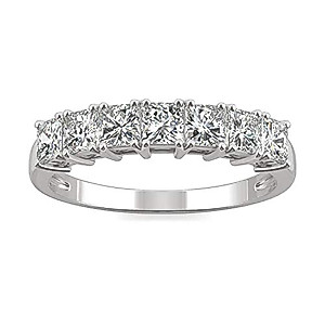 Charles & Colvard Created Moissanite 4mm Princess Cut Wedding Band for Women | 2.87 cttw DEW | Lab Grown | Solid 14K White Gold with Rhodium | Size 6