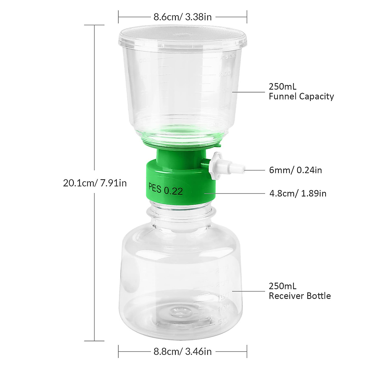 Membrane Solutions Sterile Disposable Vacuum Filter Units with 0.22um PES Membrane, 250mL, 4/CS