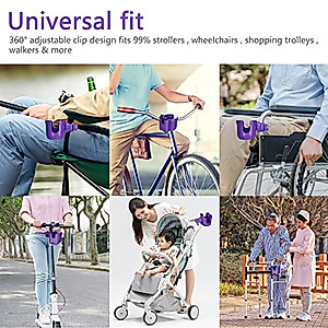 Suranew Adjustable Stroller Cup Holder with Phone Holder for Baby Stroller for Family Members, Walker Purple