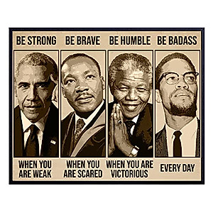 Inspirational African American Wall Art & Decor - Be Strong Be Brave Be Badass - Classroom Decor - Positive Motivational Quotes - Black Culture - Black Pride - Afro American, Black Men, Boys Poster