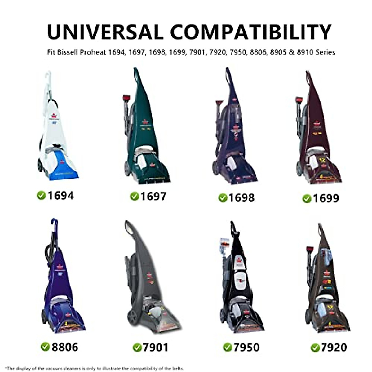 JEDELEOS Belt Replacement Kit 6960W for Bissell Proheat Vacuum, Fit Models 1694W, 1697, 1698, 1699, 1799, 1846, 7901, 7920, 7950, 8806, 8905 and 8910 Series, Replace Parts 0150621 & 2150628