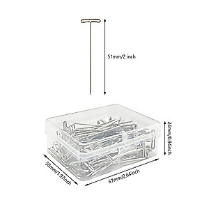 T Pins, 50 Pack 2 inch T-Pins, T Pins for Blocking Knitting, Wig Pins, T Pins for Wigs, Wig Pins for Foam Head, T Pins for Sewing, Wig T Pins, Blocking Pins, T Pins for Office Wall 2 inch/ 53 mm