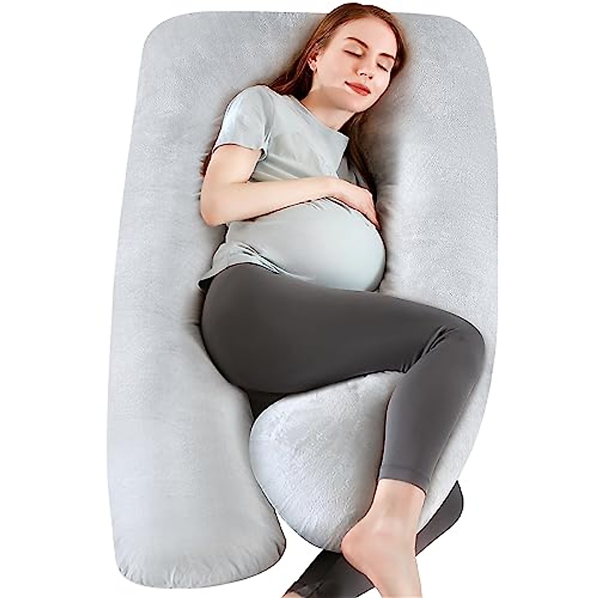 Pregnancy Pillows, U Shaped Full Body Pillow with Washable Velvet Cover, 55 Inch Maternity Pregnancy Pillows for Sleeping, Support for Back, HIPS, Legs, Belly for Pregnant Women (Light Gray)