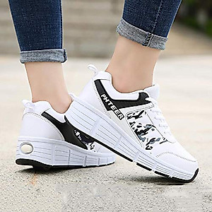 UGUHU Shoe with Wheels Retractable Skateboarding Outdoor Roller Skate Shoes Wheels Shoes Cross Trainers Sneakers for Boys Girls,WhiteSingleWheel-31