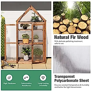 Giantex 3-Tier Garden Cold Frame, Portable Wooden Mini Greenhouse Storage Shelves, Transparent Flip-Top Roof, Indoor & Outdoor Raised Flower Planter for Garden, Patio, Balcony